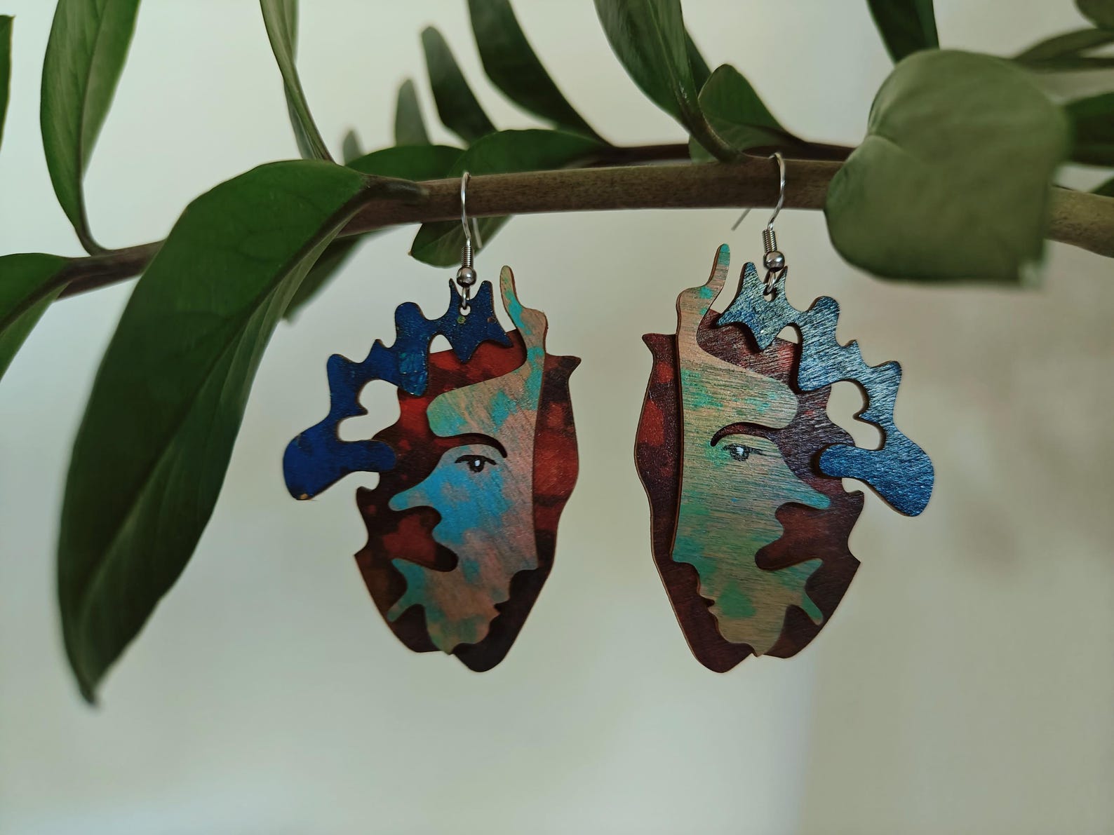Profile With Curves - Laser Cut, Hand-painted Earringsfront Look Face ...