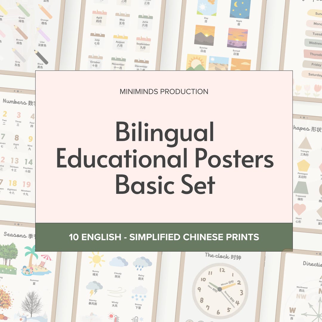 Bilingual Educational Posters Set, Language Learning, Basic Chinese ...