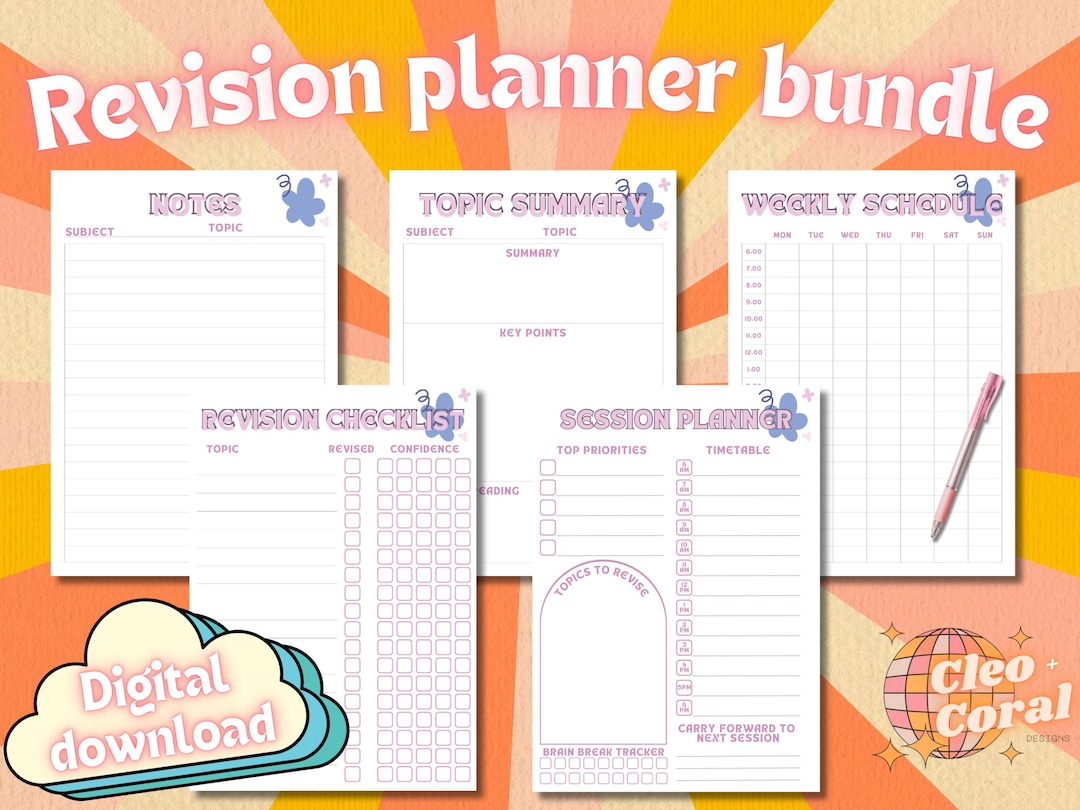 Study Revision Planner Bundle, Exam Prep, A Level, GCSE, SATS ...