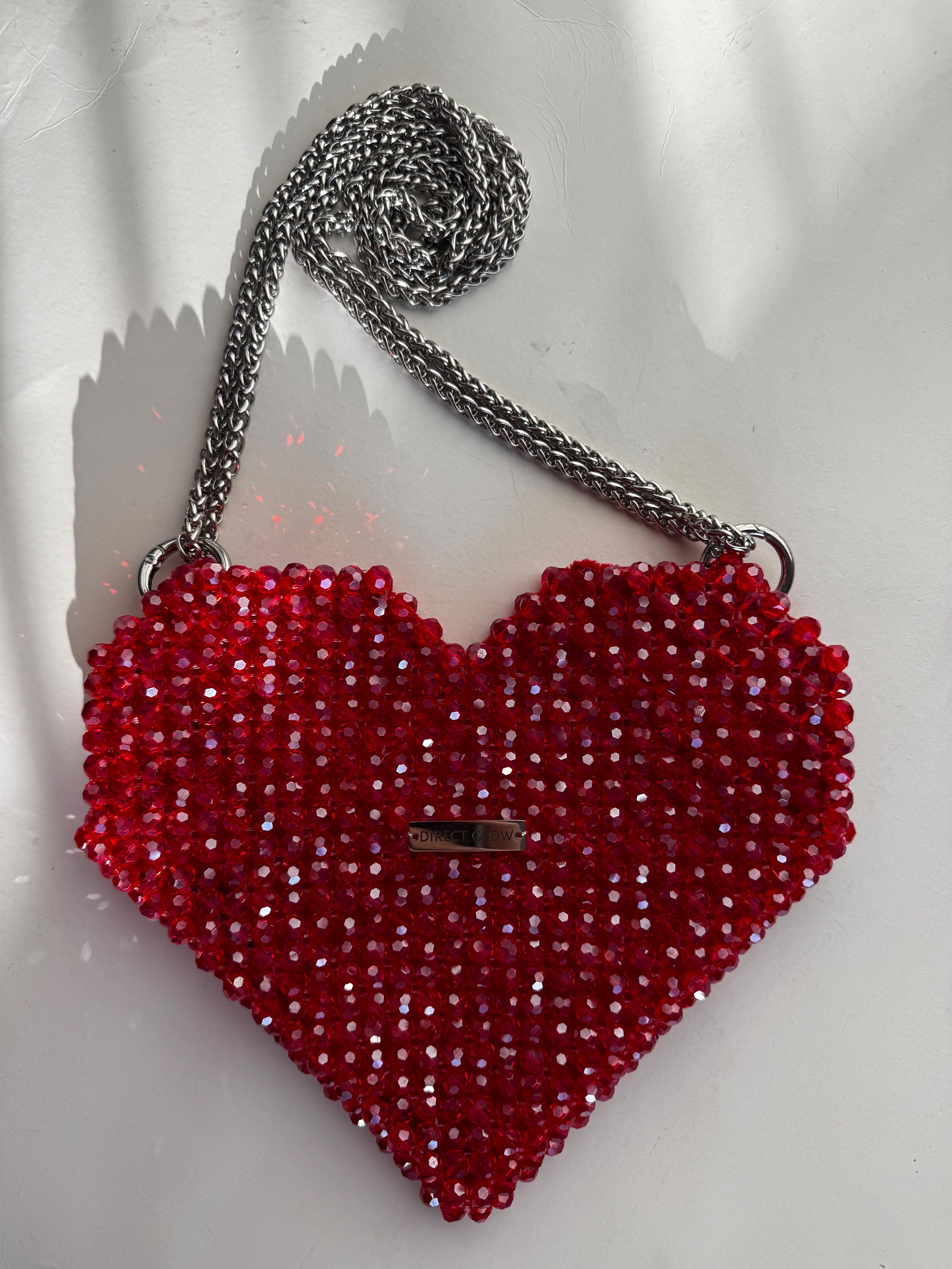 Red Crystal Heart Beaded Bag: Handmade Evening Clutch - Etsy