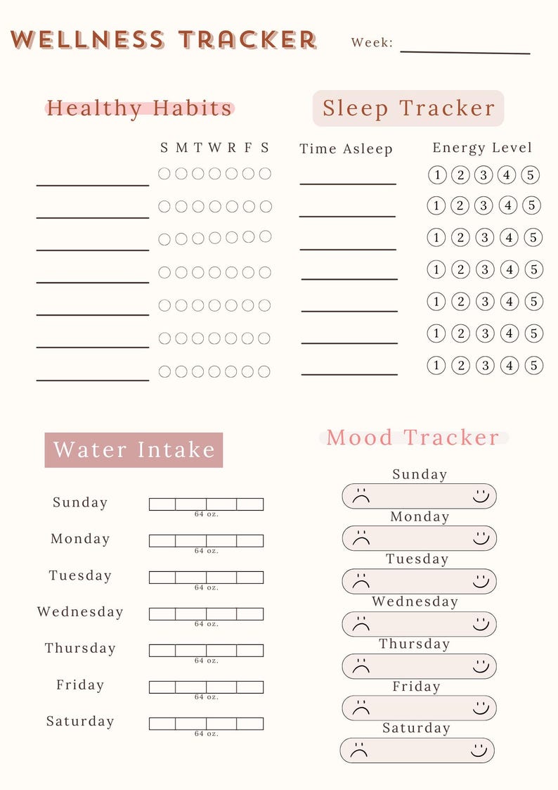 Weekly Digital Wellness Tracker | Habit, Water, Sleep & Mood Tracking ...