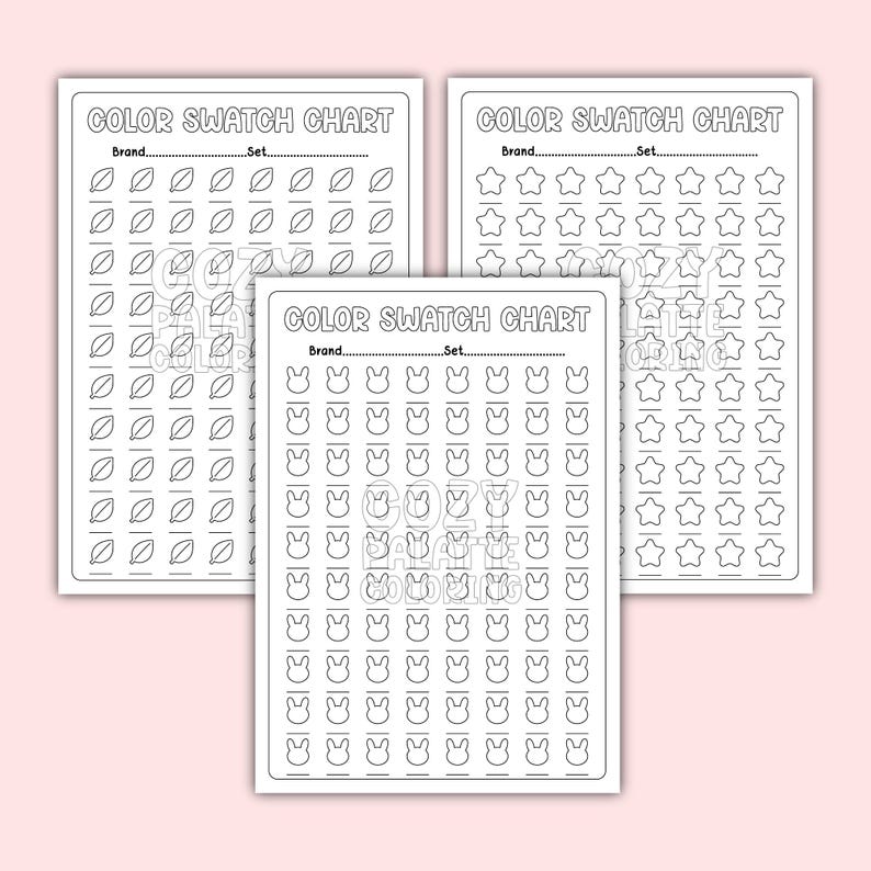 Kawaii Color Swatch Chart Templates, Cute Swatch Shape, 12 Templates ...