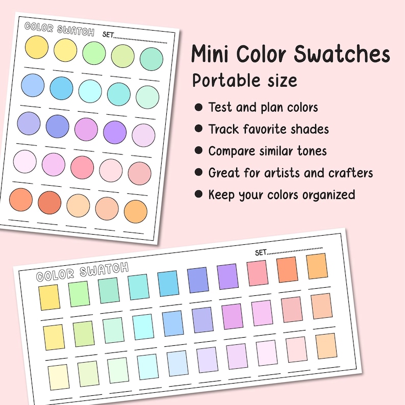 Printable Mini Color Swatches, Small Coloring Chart, Basic Shape ...
