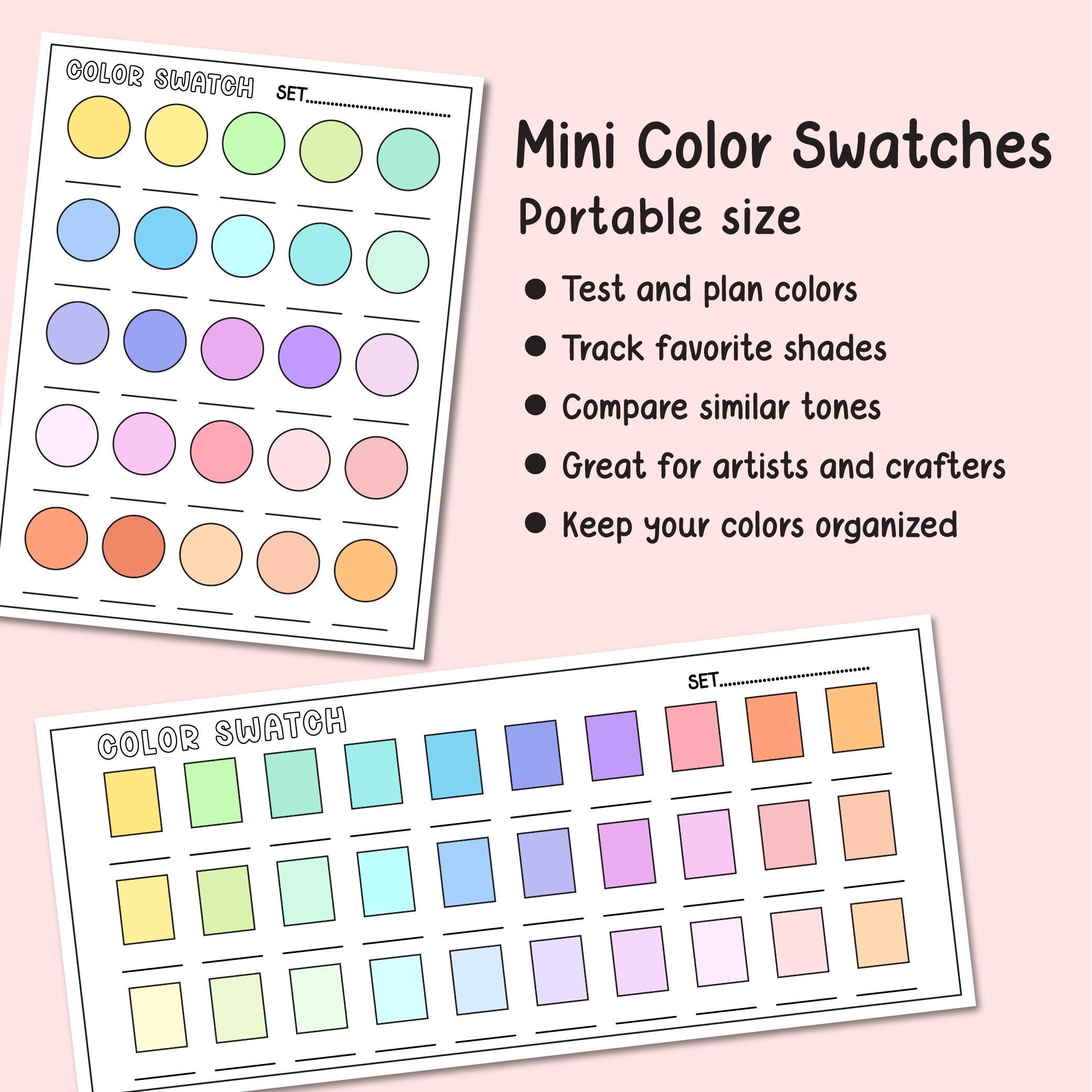 Printable Mini Color Swatches, Small Coloring Chart, Basic Shape ...