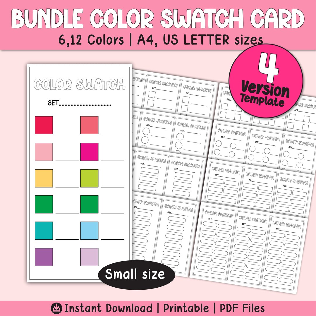 Printable 6, 12 Colors Swatch Card Bundle, Small Color Swatch, 6 & 12 ...