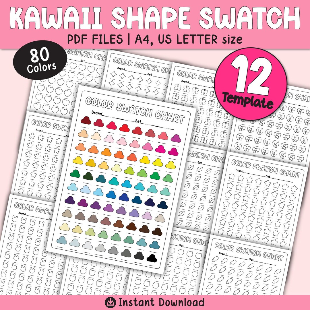 Kawaii Color Swatch Chart Templates, Cute Swatch Shape, 12 Templates ...