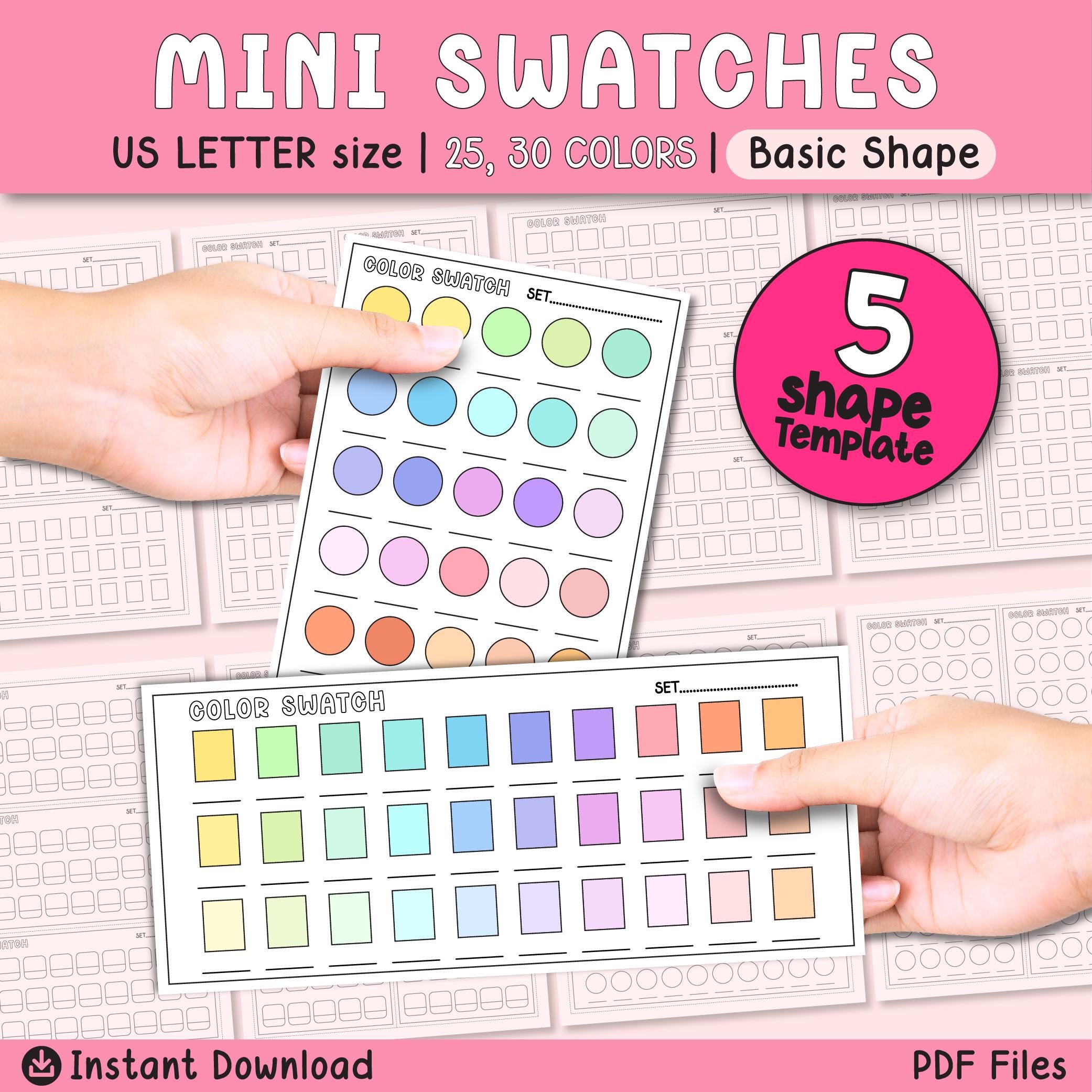 Printable Mini Color Swatches, Small Coloring Chart, Basic Shape ...