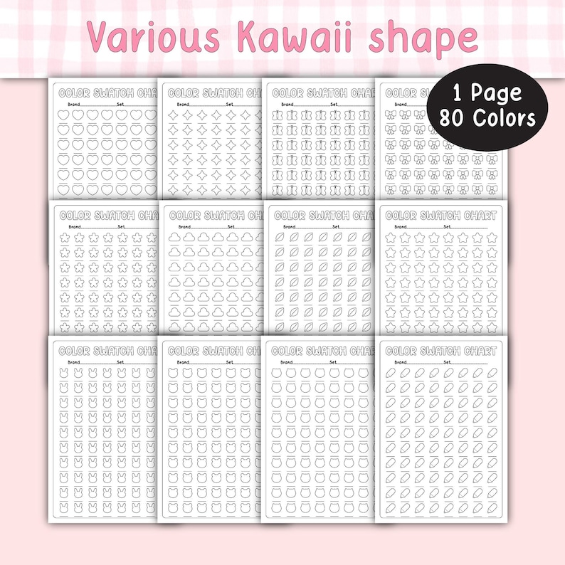 Kawaii Color Swatch Chart Templates, Cute Swatch Shape, 12 Templates ...