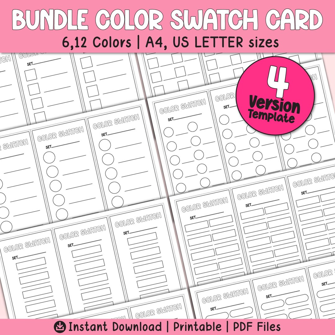Printable 6, 12 Colors Swatch Card Bundle, Small Color Swatch, 6 & 12 ...
