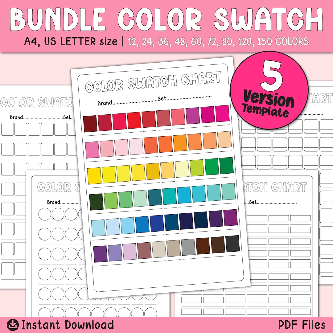 Printable Color Swatch Bundle – 45 Pages, A4 and US Letter Sizes ...