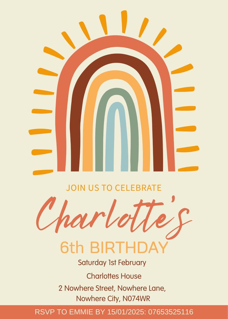 Animated Girls Rainbow Birthday Invitation - Neutral Design - Instant ...