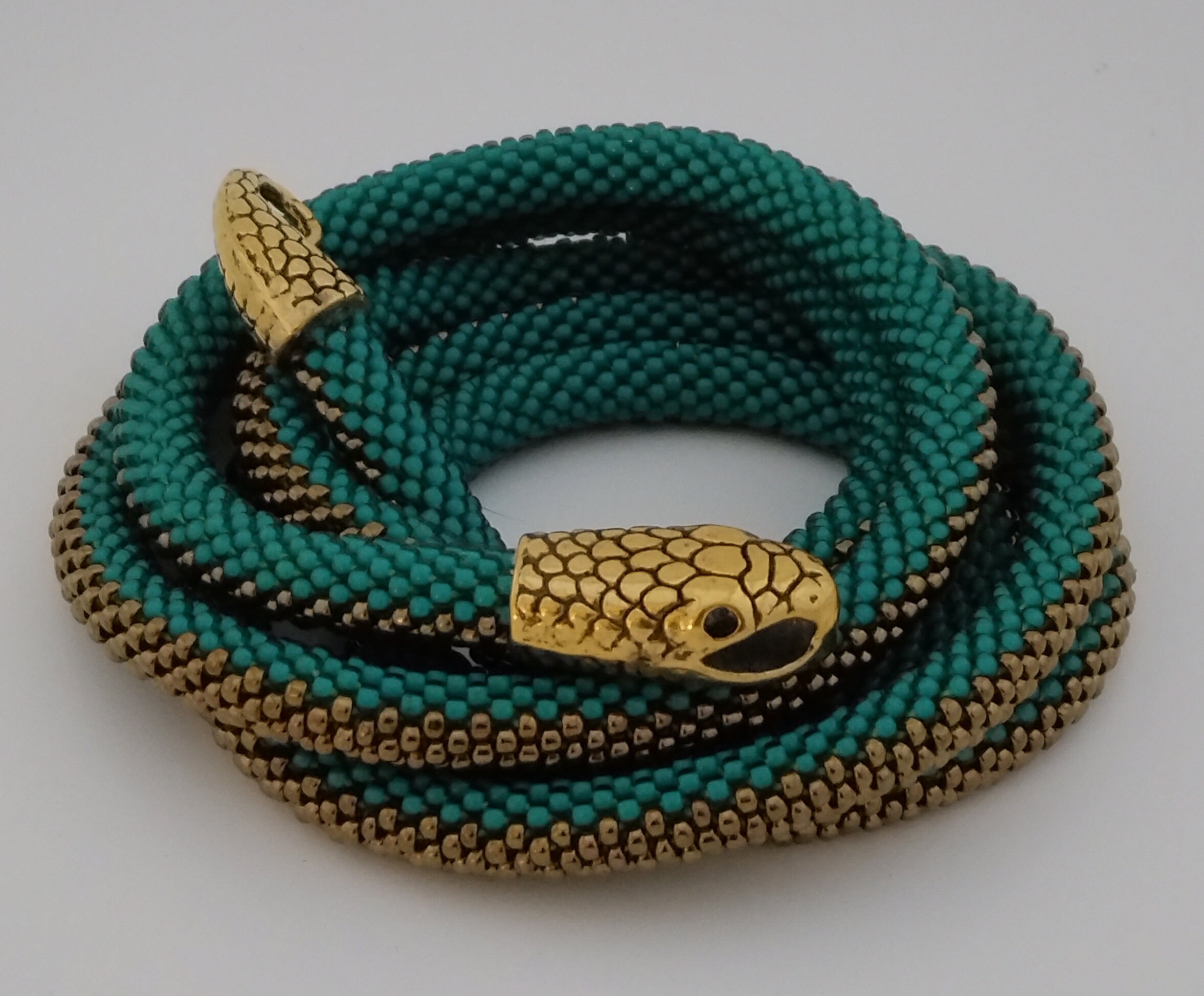 Green Bronze Snake Bead Crochet Rope Necklace Lariat Multi Wrap ...