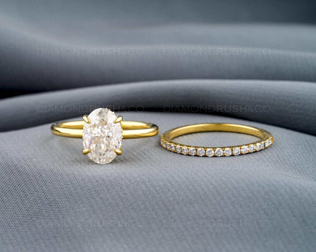 Classic Oval Engagement Ring Set, Moissanite Ring Set, Solid Gold Ring ...