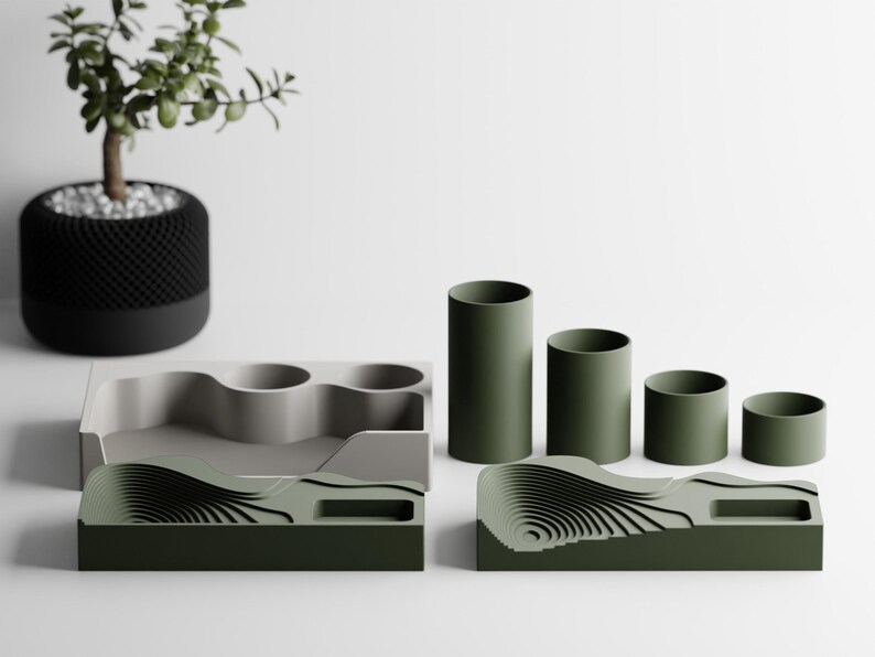 Stepped Desk Organizer – Modern 4-piece Set | Stylish 3d-printed Office ...