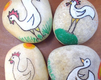 Chicken Rock, Hand Painted Funny Chicken Rock, Fun Paperweight, Chicken ...