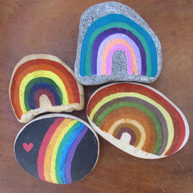 Rainbow Rocks- Art Rocks- Painted Stone - Etsy