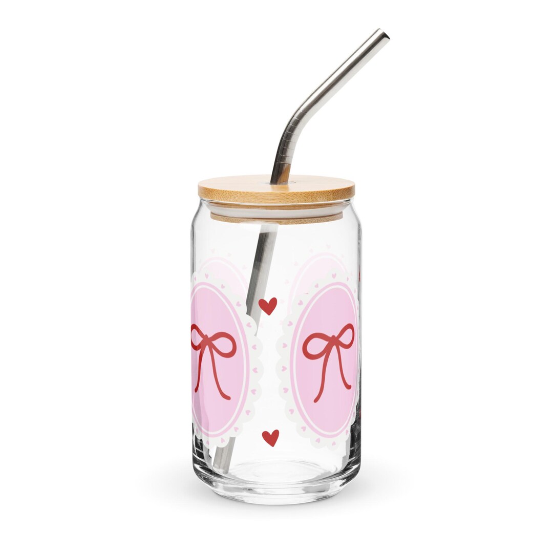 Sweetheart Sips Can-shaped Glass, Coquette Bow Cup, Pink Red White ...