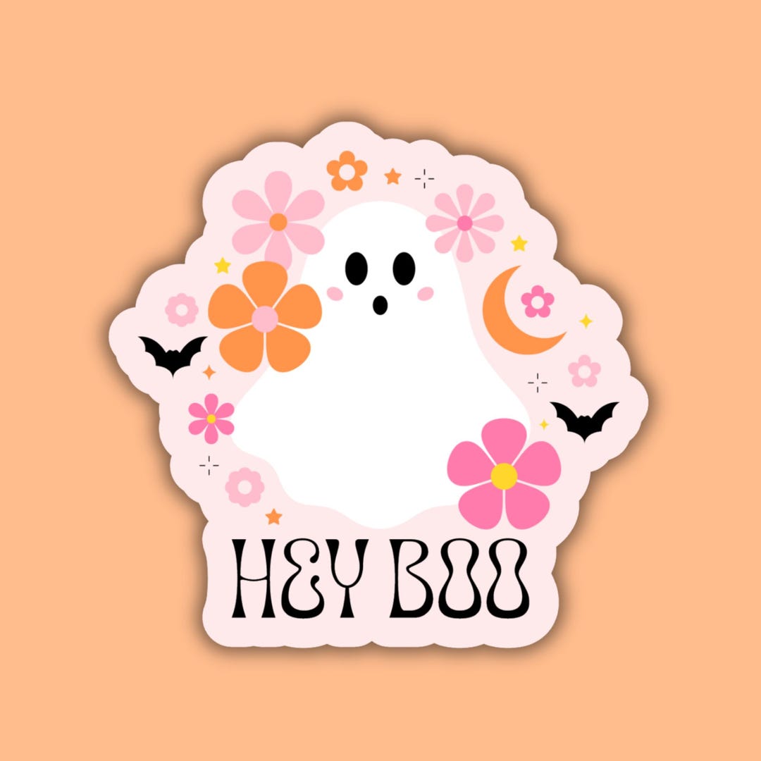 Hey Boo Sticker, Cute Ghost Vinyl Decal, Spooky Season Halloween ...