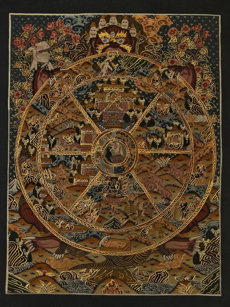 Tibetan Thangka Painting Wheel of Life Buddhist Wall Art | Hand Painted ...