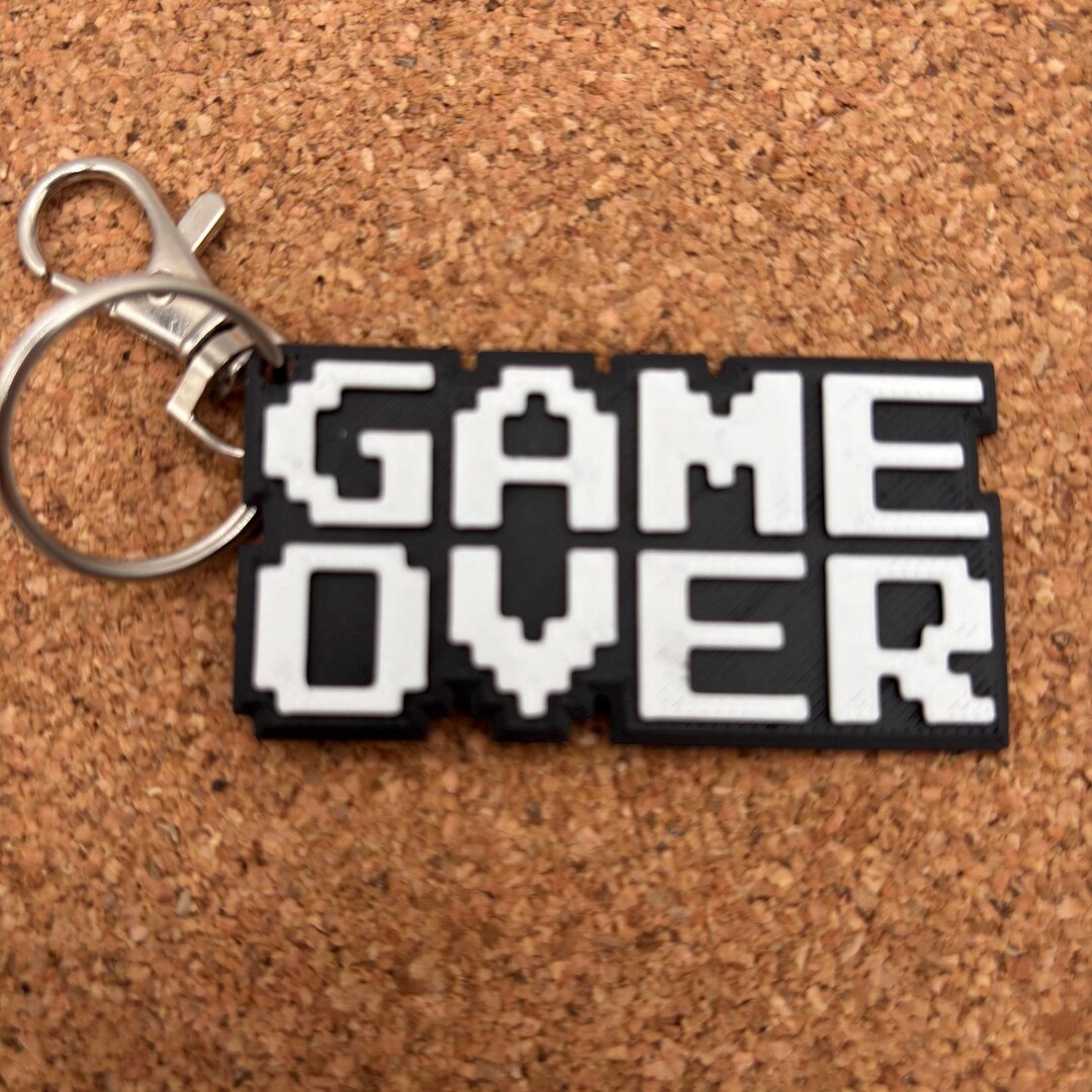 Game Over Keychain, 3d Printed Plastic Keychain, Fun Gamer Keychain ...