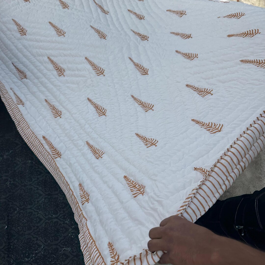 New Oak Tree Pattern Hand Block Print Cotton Razai, Handmade Quilt - Etsy
