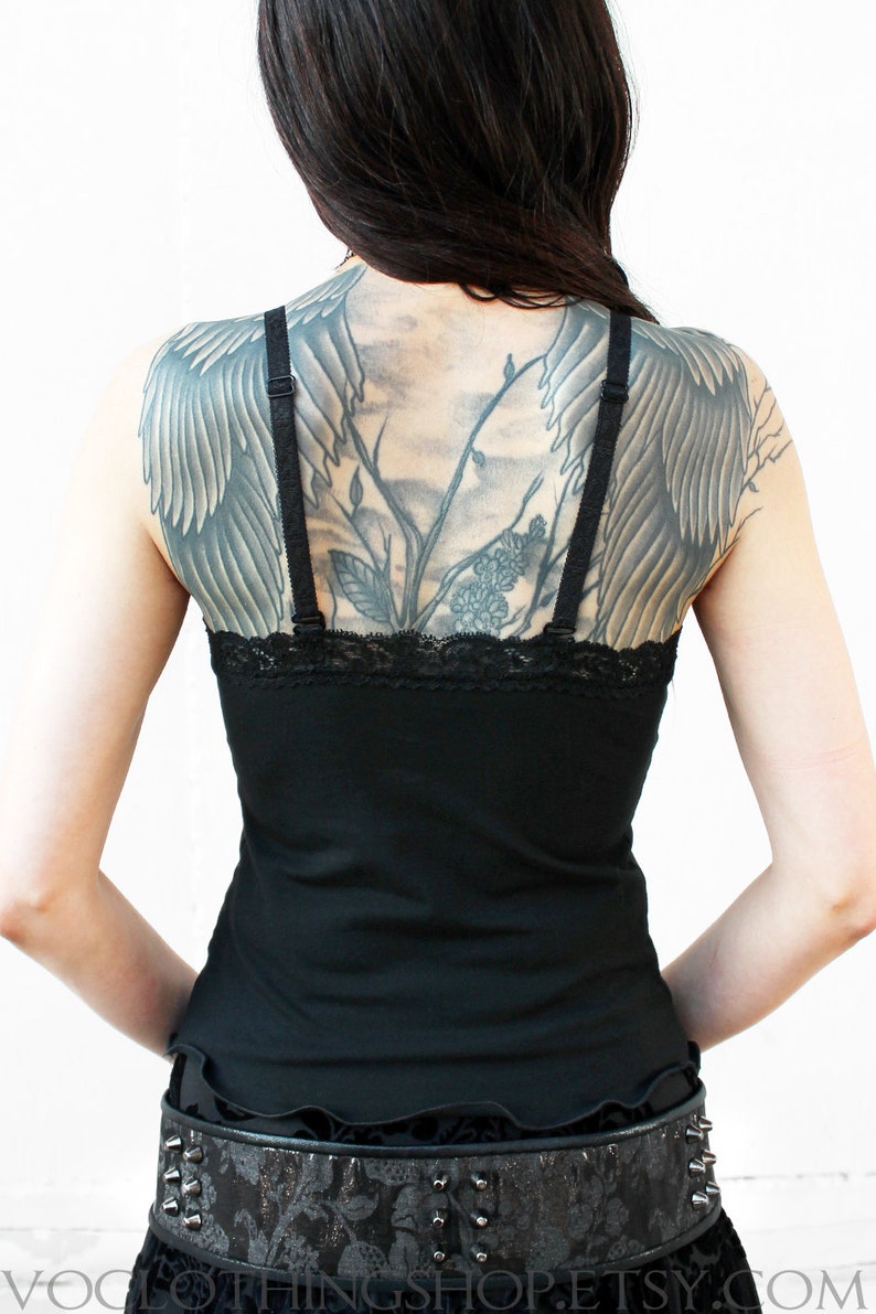 Black Cropped Camisole With Stretch Lace Trim And Lingerie Bra Etsy