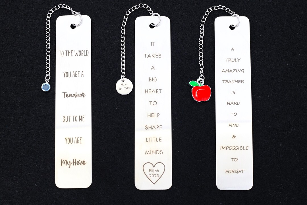 Personalized Teacher Bookmark: Engraved Stainless Steel, Charm Gift - Etsy