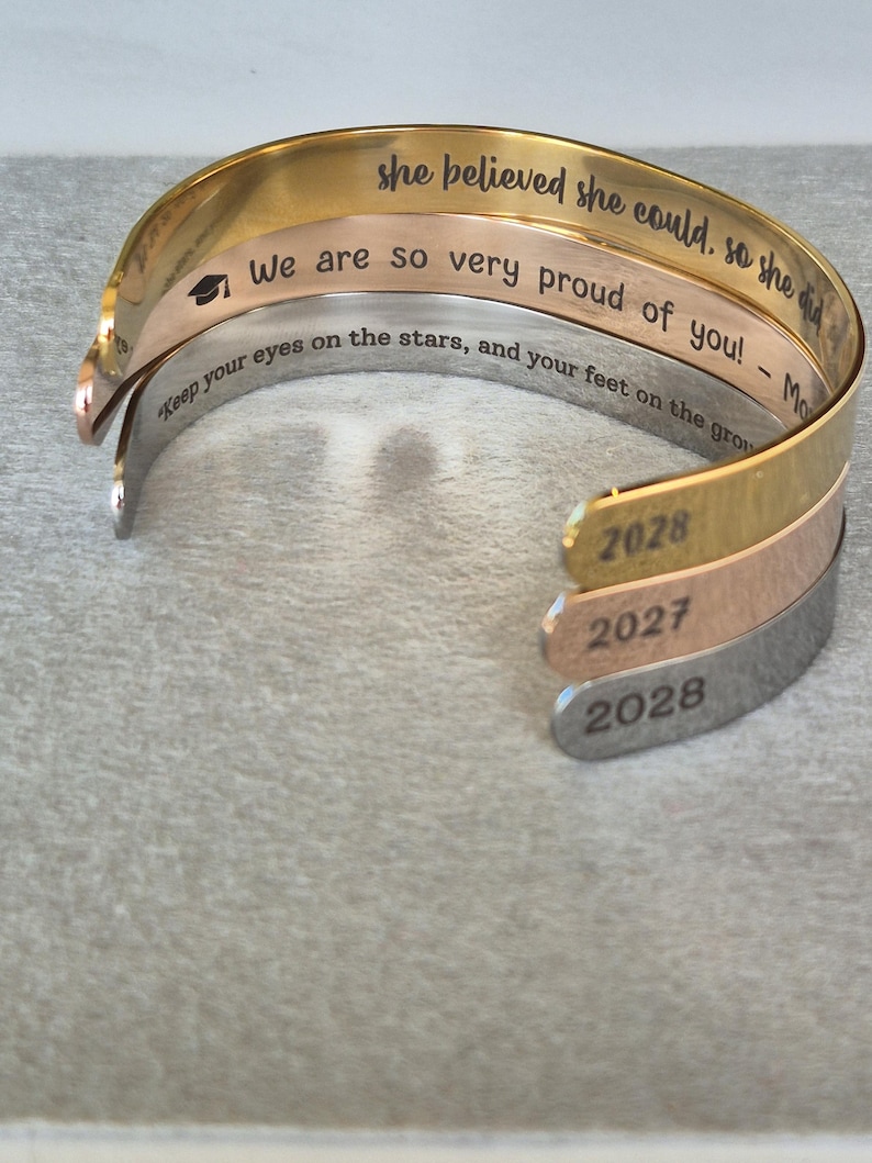 Personalized Graduation Bracelet: Custom Engraved Stainless Steel Cuff ...