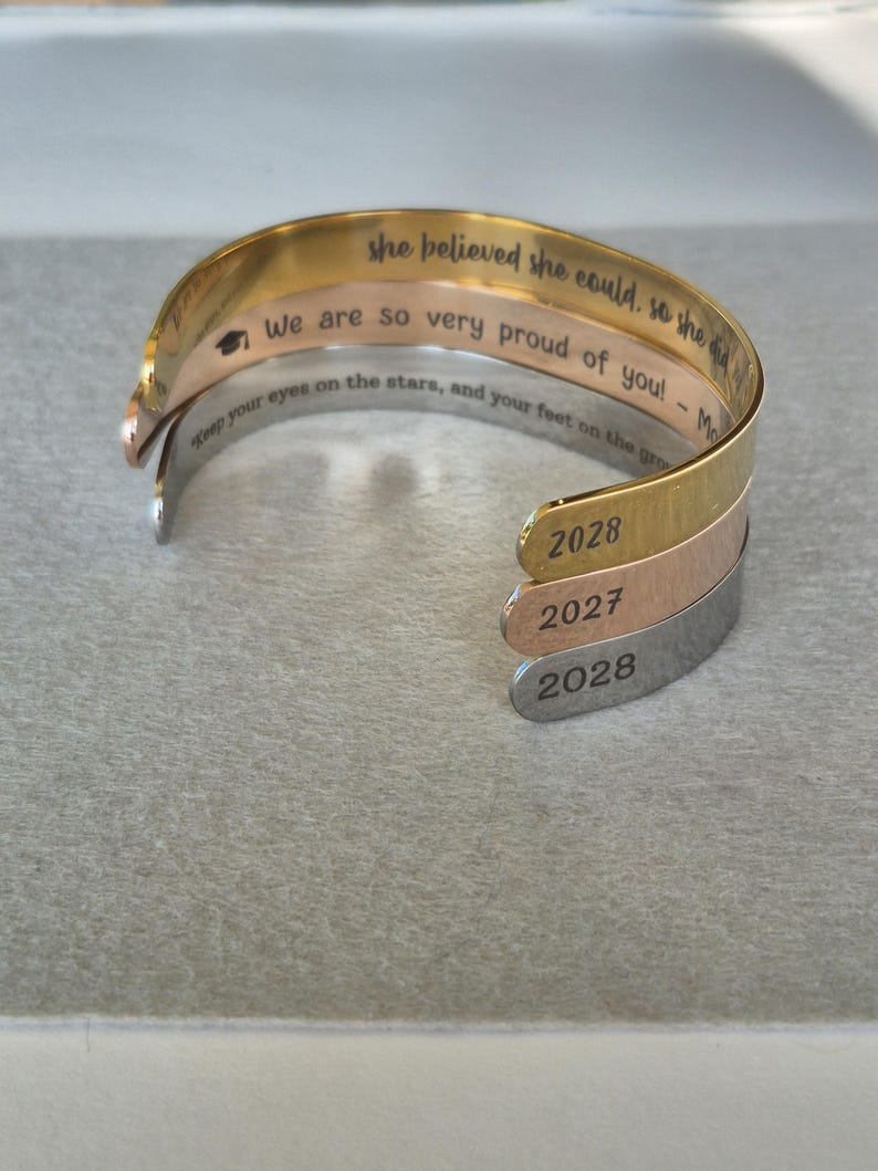 Personalized Graduation Bracelet: Custom Engraved Stainless Steel Cuff ...