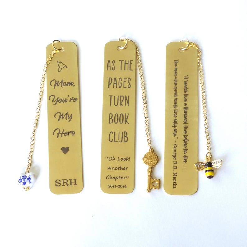Custom Engraved Brass Bookmark: Personalized Reader Gift With Gold ...