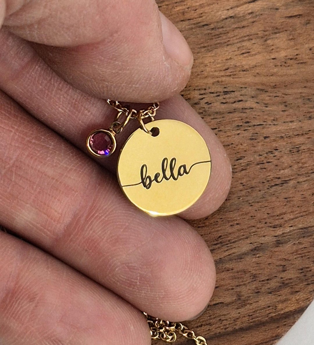 Personalized Name Necklace, Swarovski Crystal Birthstone, Gold Cursive ...
