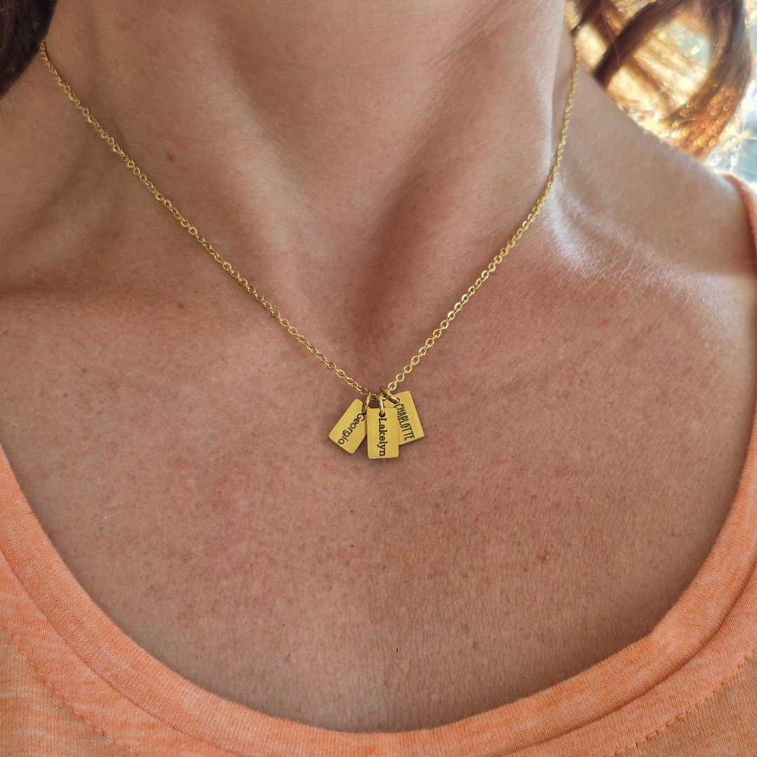 Mini Name Tag Necklace Personalized Children's Initial Family Identity ...