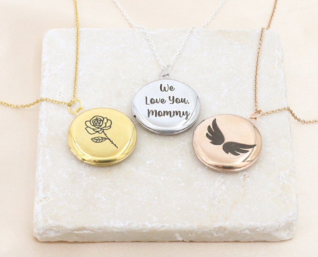 Personalized Round Locket Photo Keepsake Mom Necklace Mothers Day Gift ...