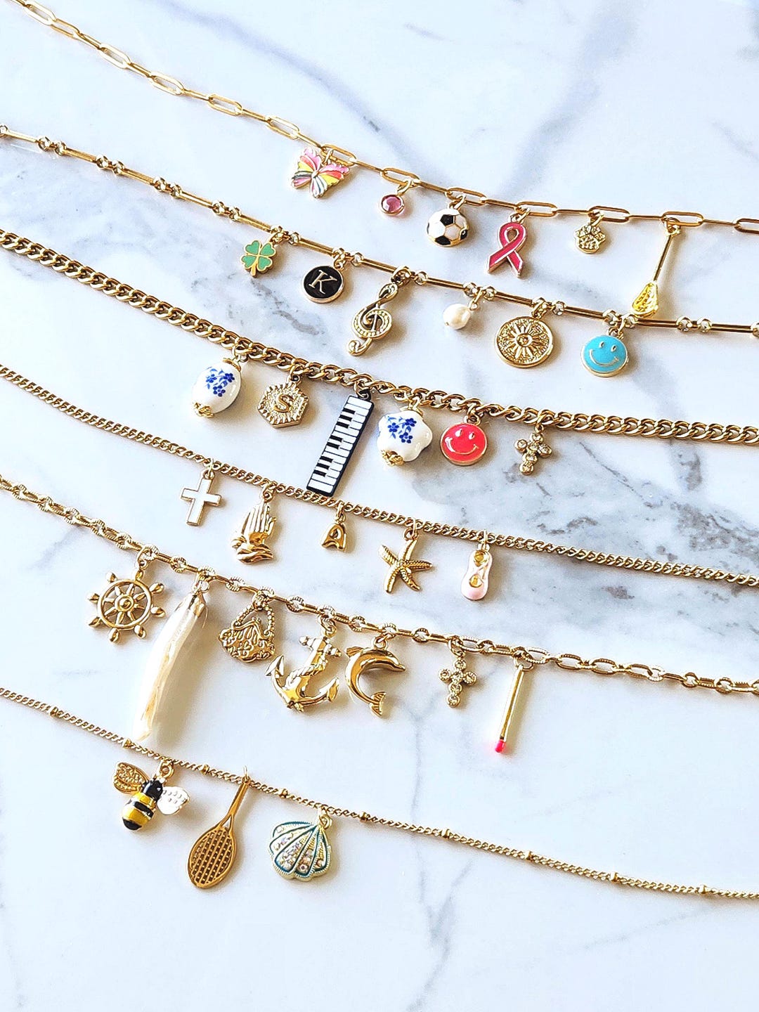 Custom Gold Charm Necklace, Personalized Stainless Steel Jewelry - Etsy