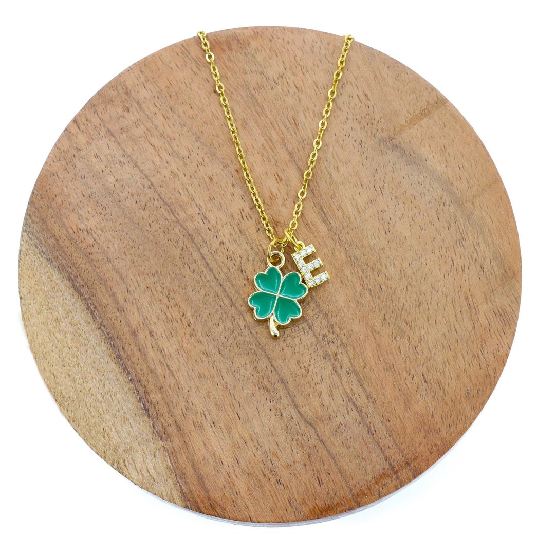 Shamrock Necklace: CZ Initial, Irish St Patricks Day Jewelry - Etsy