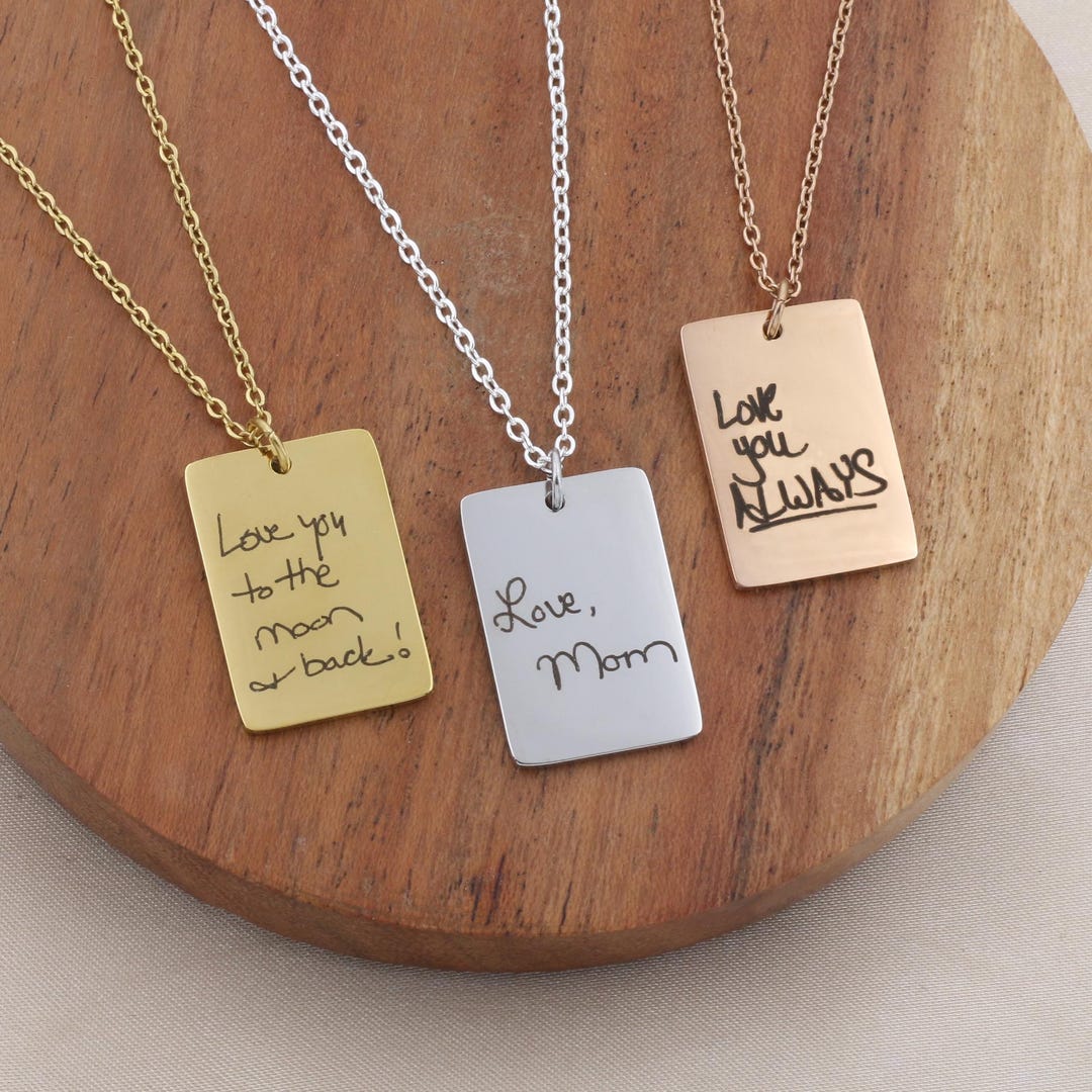 Actual Handwriting Necklace: Signature Note, Rectangle Waterproof Charm ...