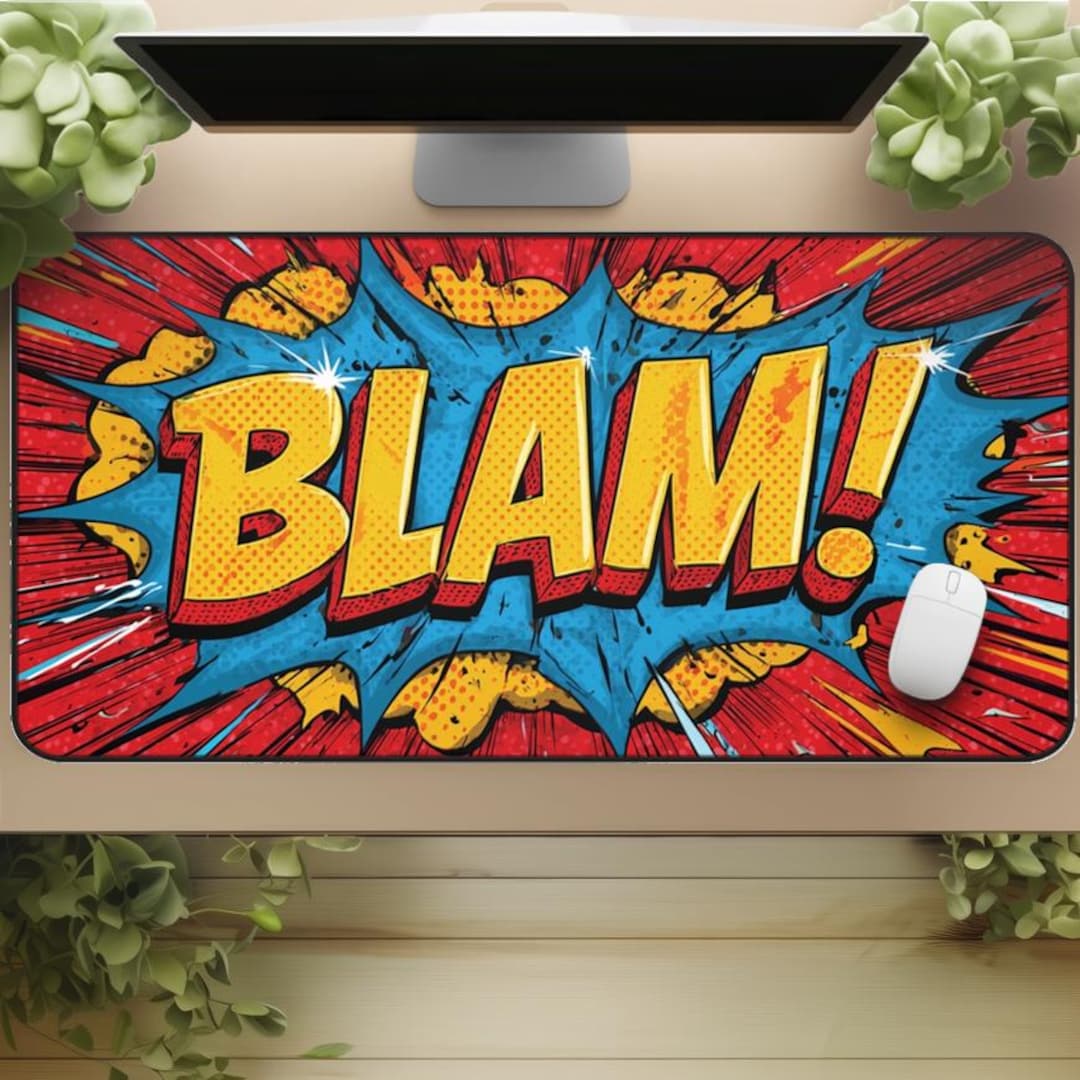 Comic Book Desk Mat - BLAM! Pop Art Explosion, Retro Gaming Mat ...
