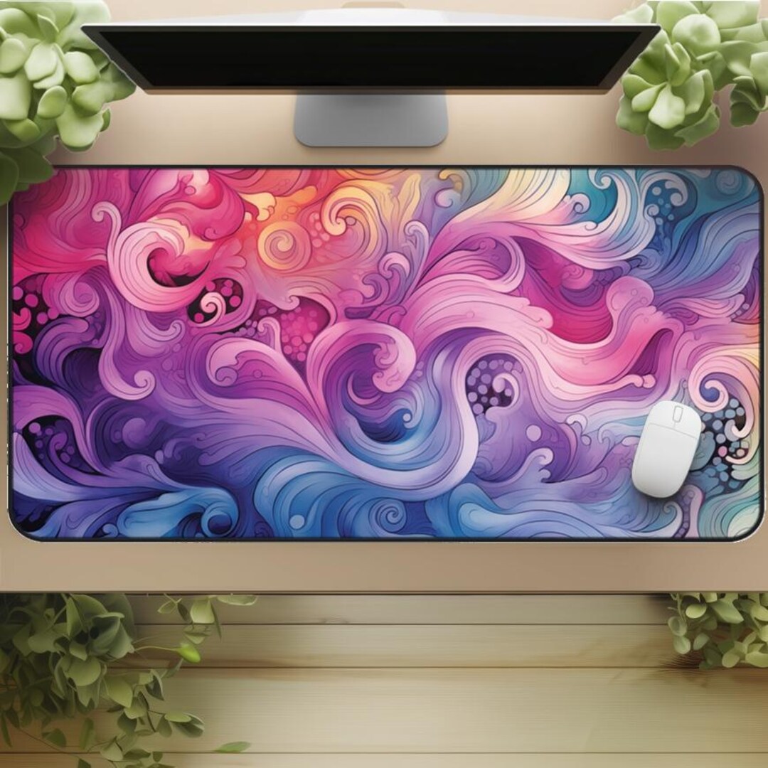 Rainbow Swirl Gaming Desk Mat: Vibrant Colorful Mouse Pad - Etsy