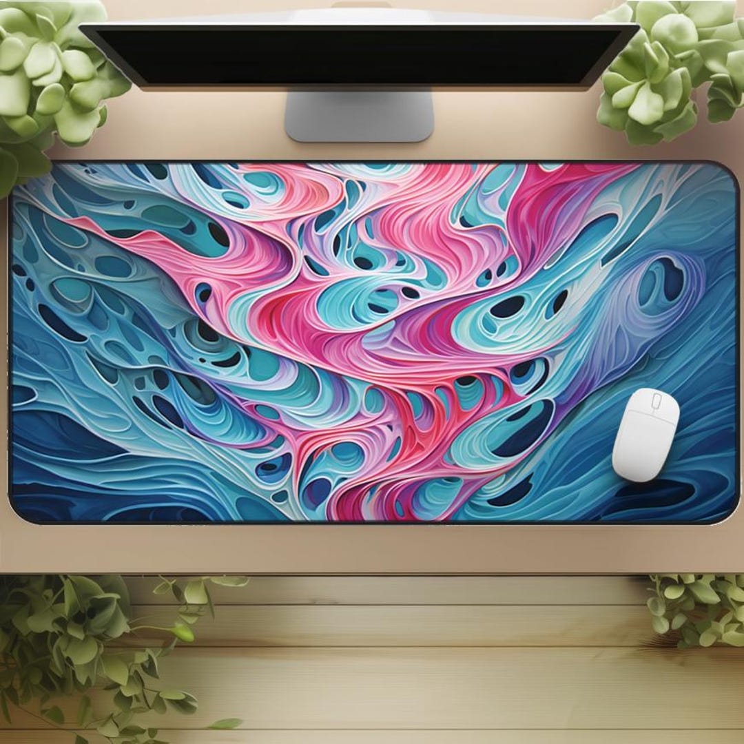 Abstract Turquoise Pink Swirls Large Neon Gaming Desk Mat - Etsy