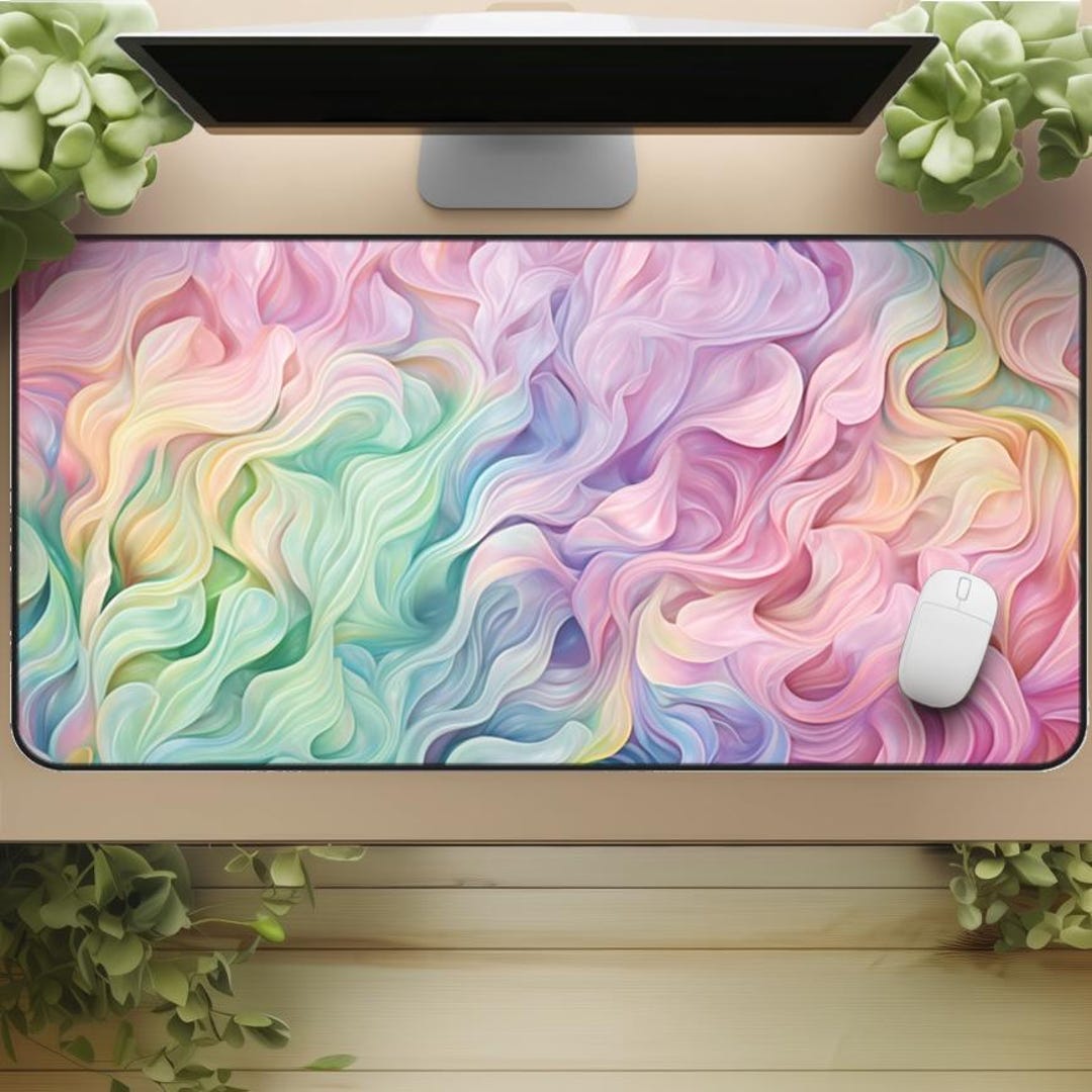 Pastel Rainbow Swirl Gaming Desk Mat: Cosy Streaming Setup - Etsy