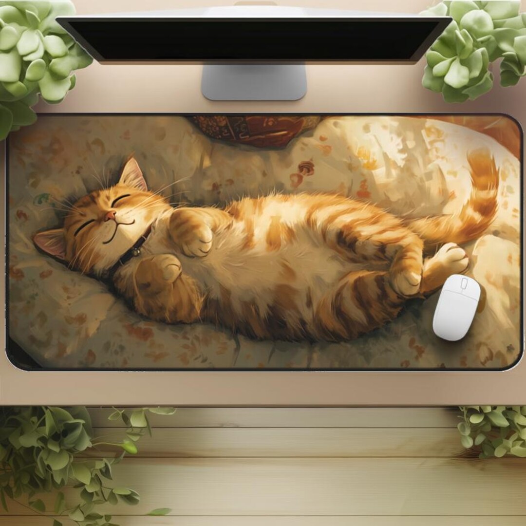 Large Gaming Desk Mat - Cat Gaming Mouse Mat With Anti-slip Backing ...