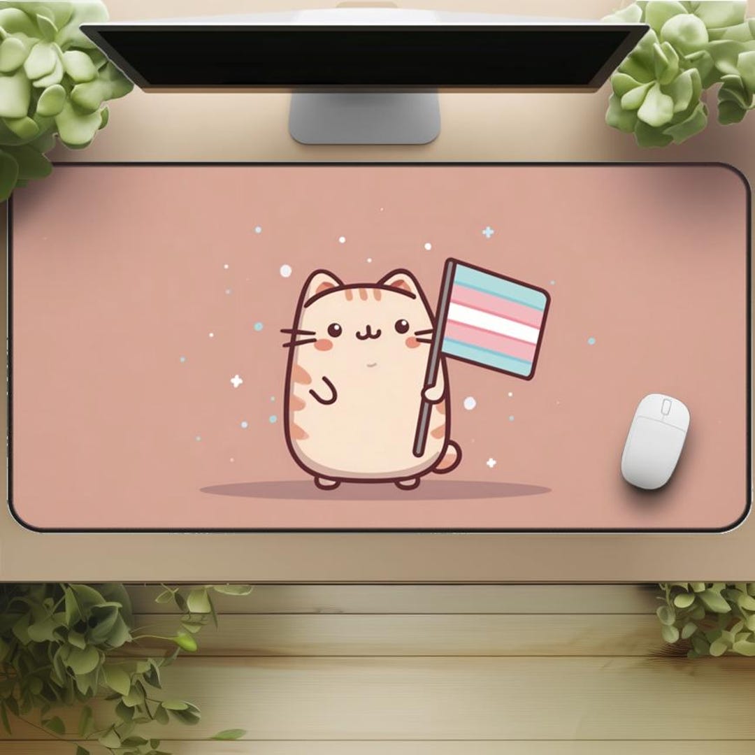 Trans Cat Pride Desk Mat: Kawaii LGBTQIA+ Gaming Mousepad - Etsy