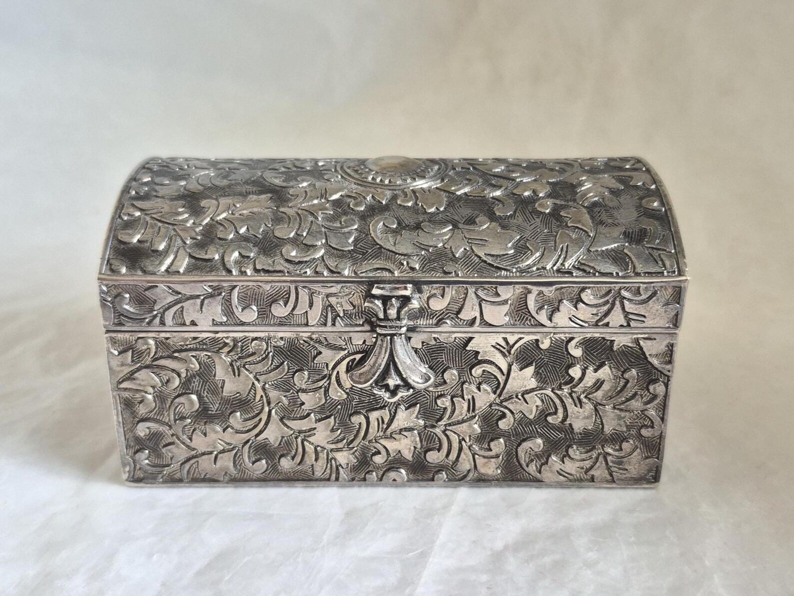 Rectangular Metal Trinket Box With Curved Lid, Embossed With Ornate ...
