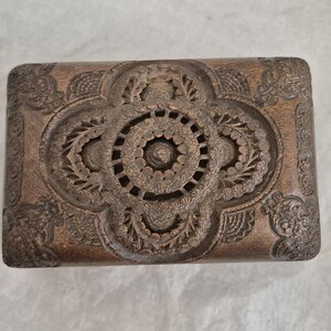 Wooden Rectangular Trinket Box With Intricate Hand Carved Decorative ...