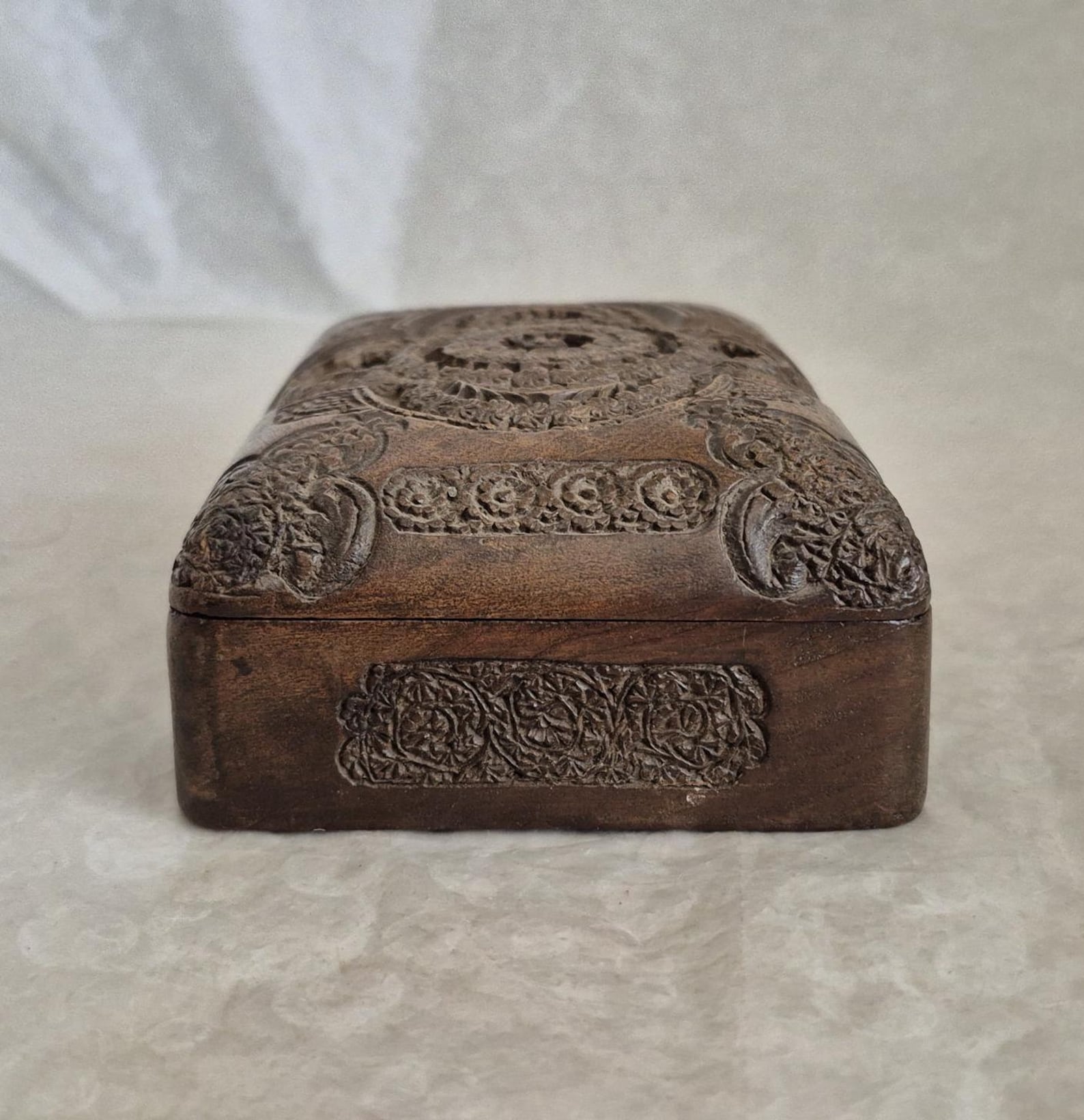Wooden Rectangular Trinket Box With Intricate Hand Carved Decorative ...
