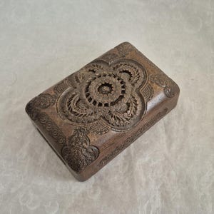 Wooden Rectangular Trinket Box With Intricate Hand Carved Decorative ...