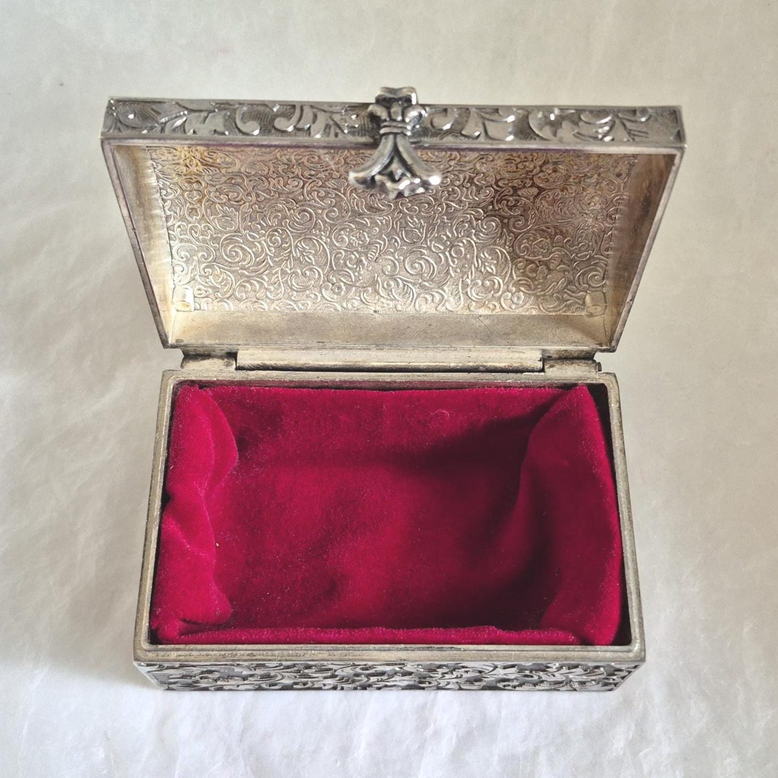 Rectangular Metal Trinket Box With Curved Lid, Embossed With Ornate ...