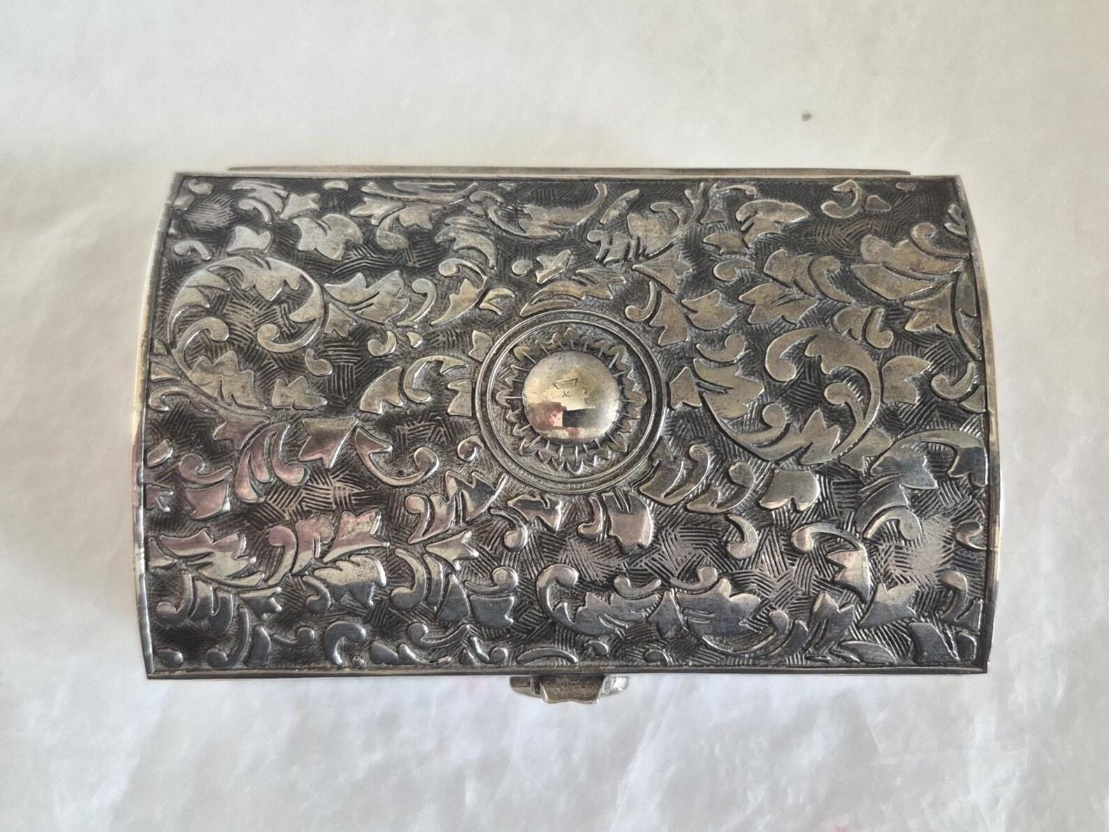Rectangular Metal Trinket Box With Curved Lid, Embossed With Ornate ...