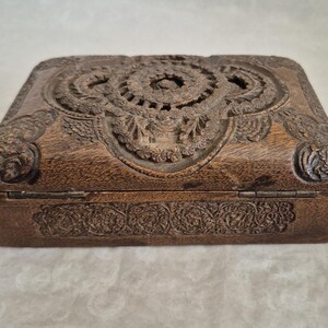 Wooden Rectangular Trinket Box With Intricate Hand Carved Decorative ...