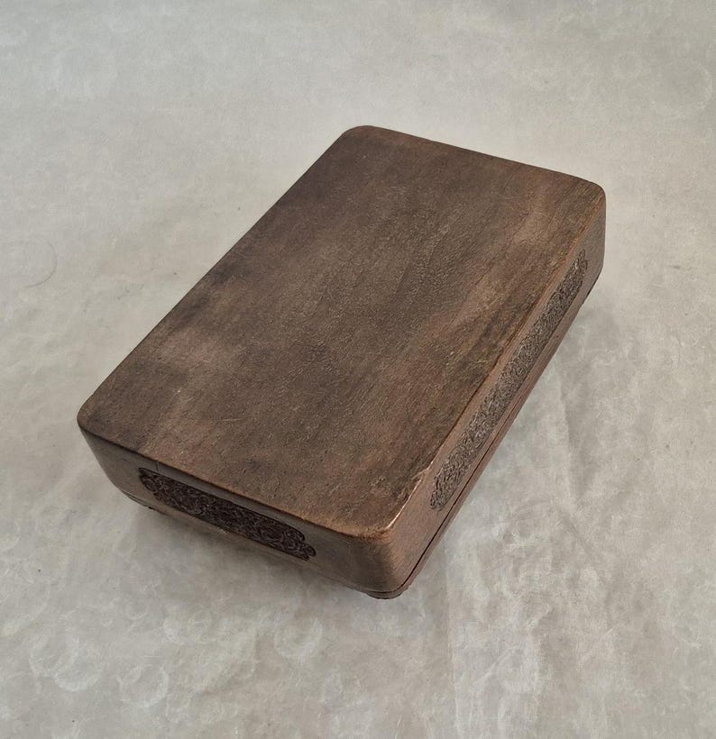 Wooden Rectangular Trinket Box With Intricate Hand Carved Decorative ...